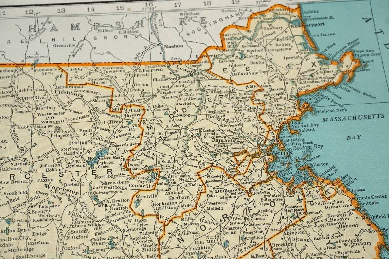 Vintage Massachusetts Map State Wall Art 1939 Antique Map | Etsy