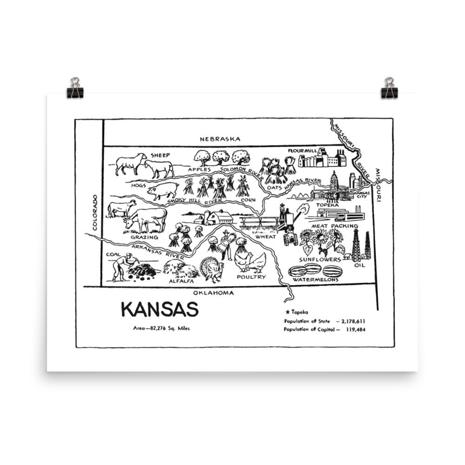 Kansas Map Prints State Wall Art Kansas Poster Travel Decor | Etsy