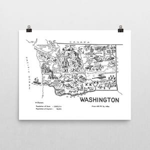 Vintage Washington State Map Poster, Washington Wall Art Travel Gift - Etsy