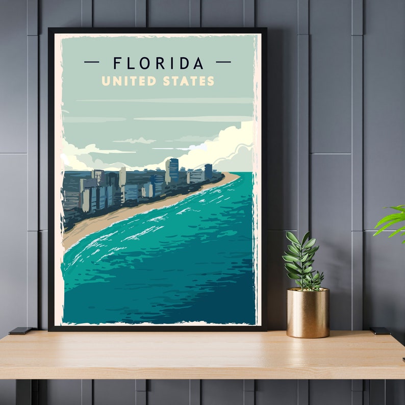 Florida Print Travel Gift Vintage Style Florida Wall Art - Etsy