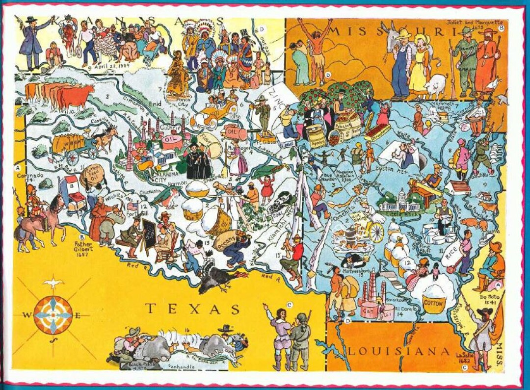 Oklahoma and Arkansas Map Map Art, 1930s Antique Book Page Wall Art - Etsy