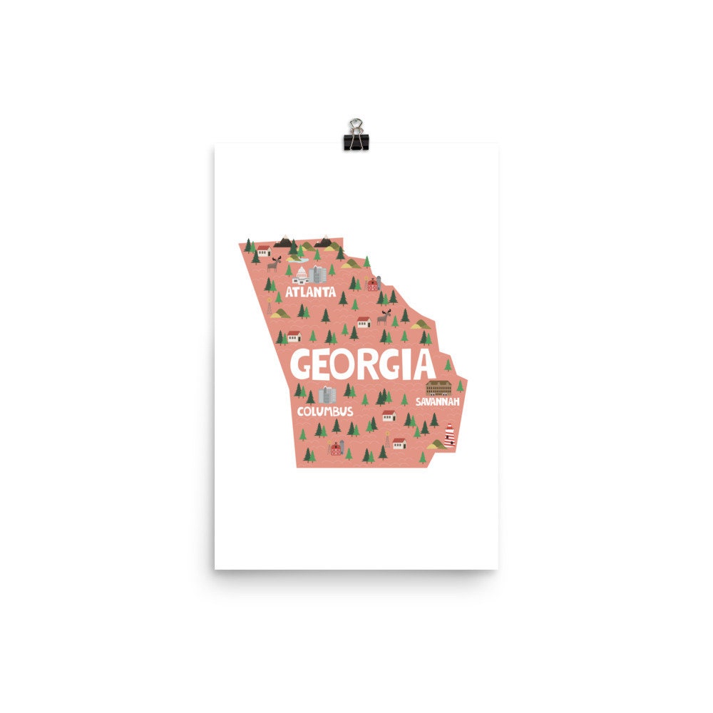 Georgia Map Print State Wall Art Nursery Room State Poster | Etsy