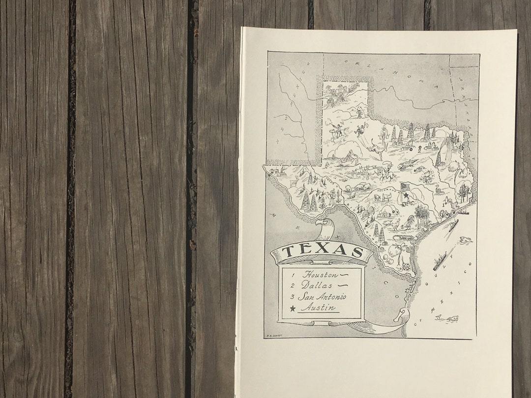 Vintage Texas Map Art, 1950s State Wall Decor, Old Map of Texas - Etsy