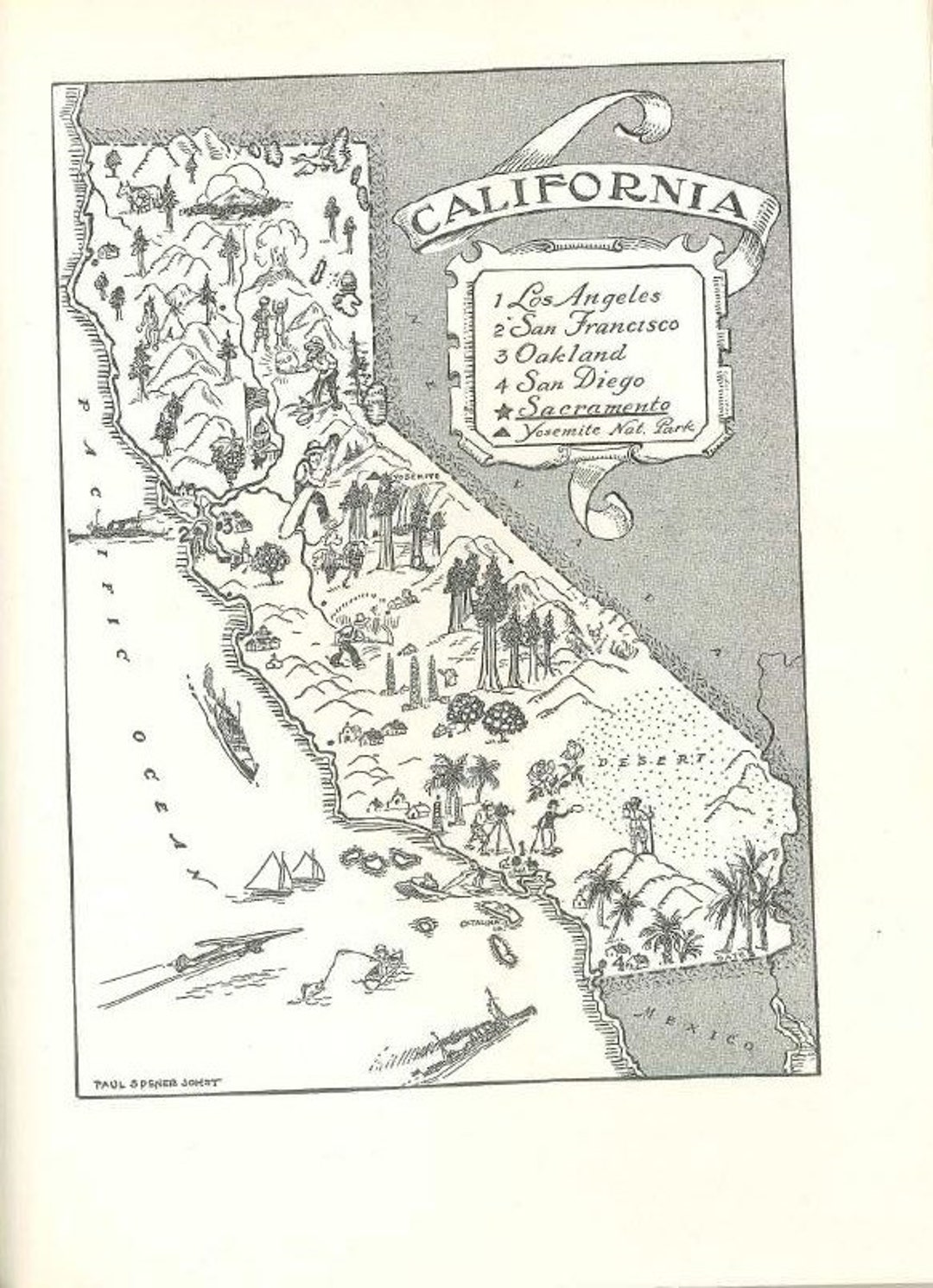 Vintage California Map From the 1950s, Antique State Travel Art - Etsy