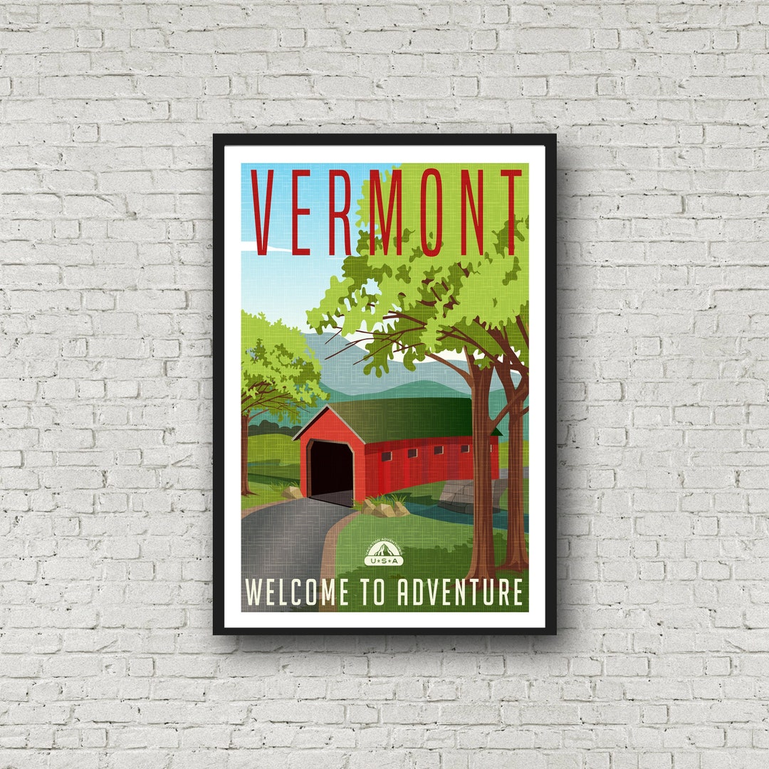 Vermont Travel Poster Print, Vintage Style State Wall Art Adventure ...