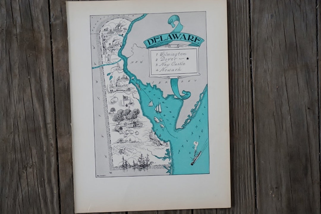 Vintage Delaware Map State Wall Art, Antique Map Travel Decor With ...