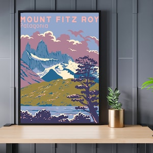 Mount Fitz Roy Art Print, Retro South America Travel Poster - Etsy