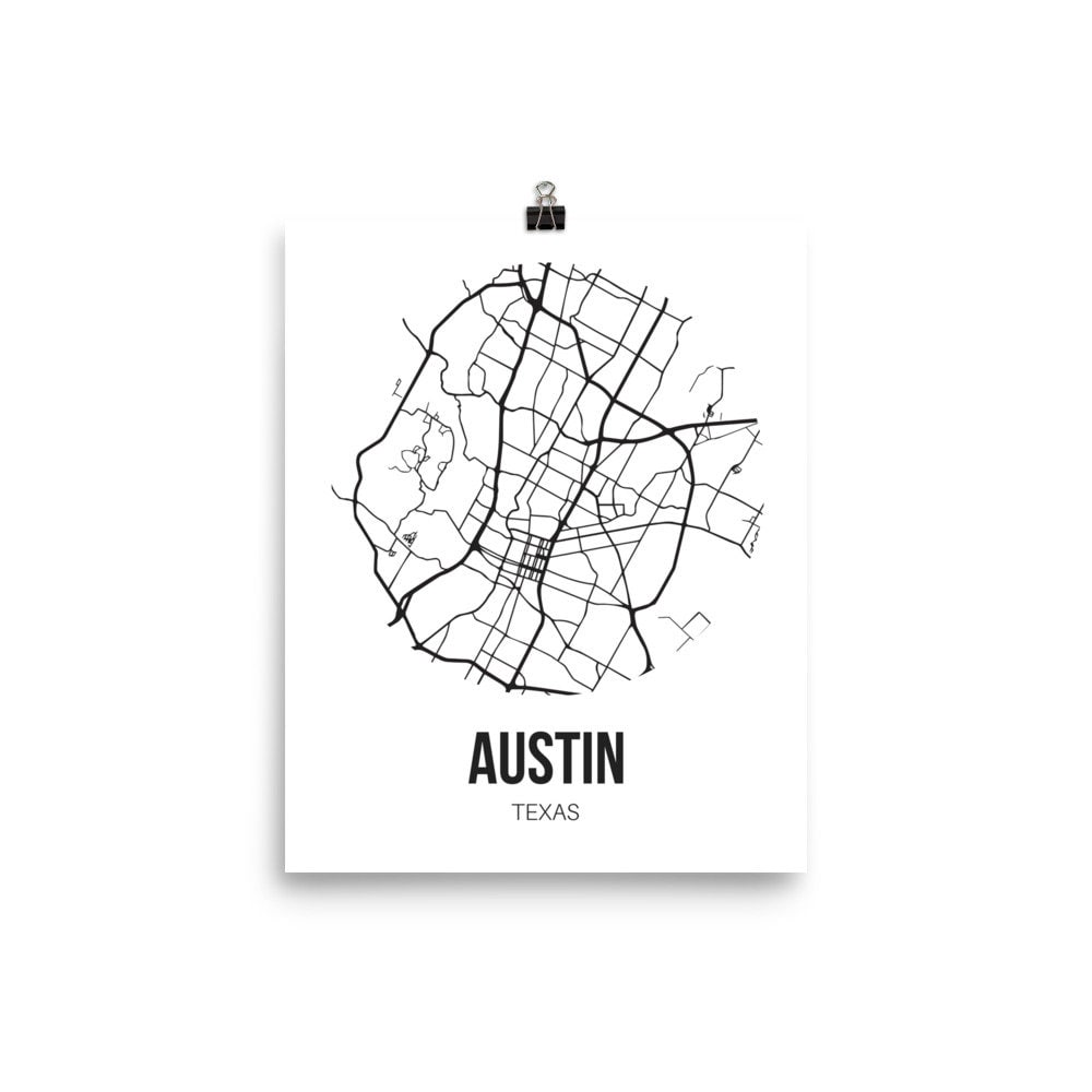 Austin Print City Map of Austin Texas Wall Art Print Black | Etsy