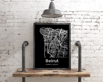 Vintage Beirut Lebanon Map 1876 Old Lebanese Capital City Atlas Poster ...