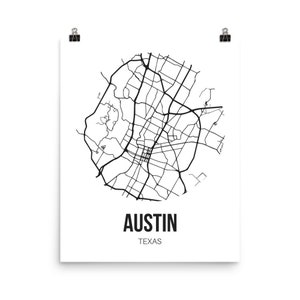 Austin Print, City Map of Austin Texas Wall Art Print, Black and White ...