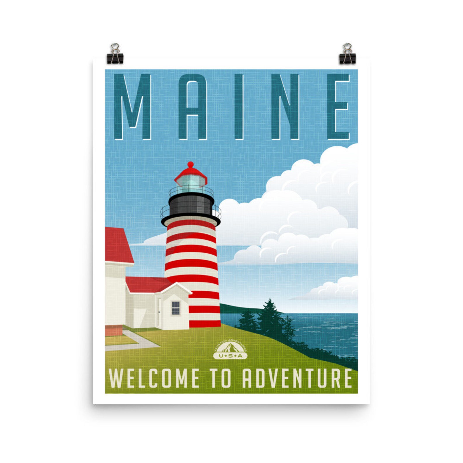 Maine Travel Poster Print, Vintage Style State Art - Etsy