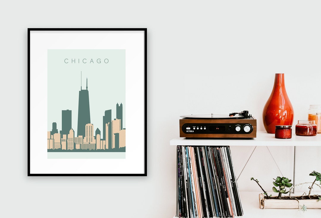 Chicago Wall Art Travel Decor, Chicago Poster City Skyline Illustration ...