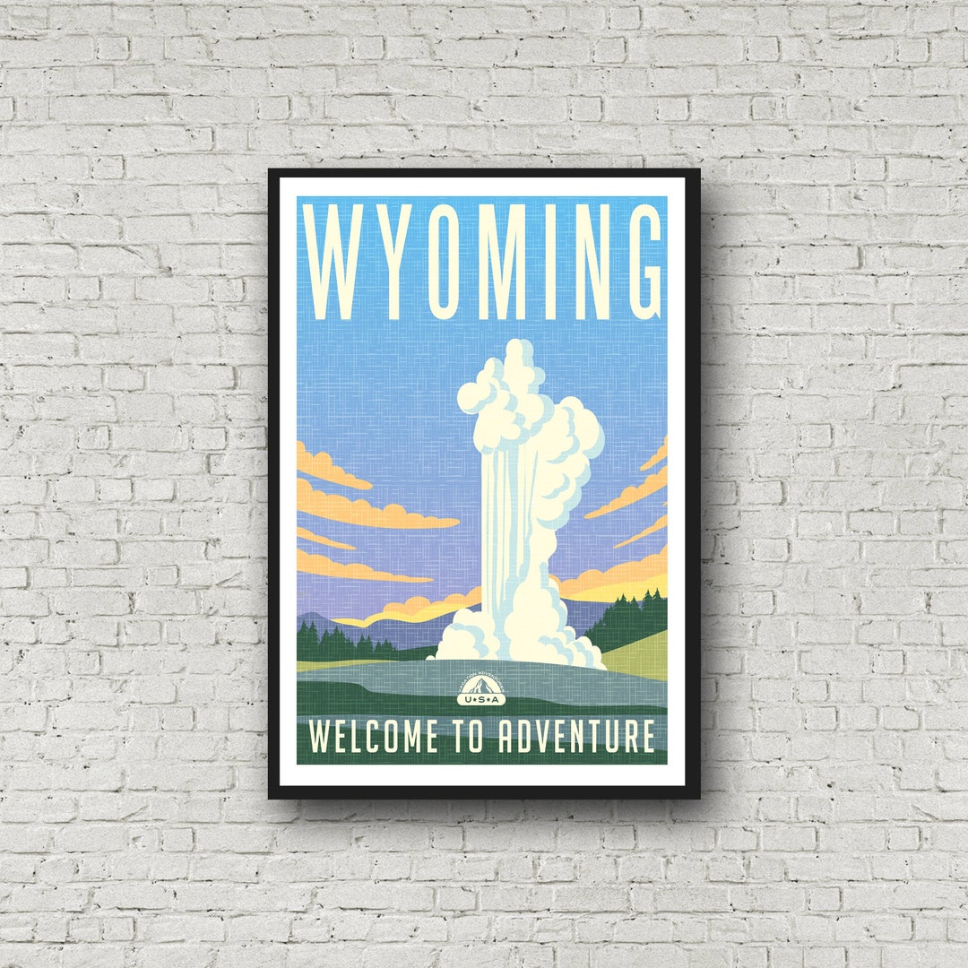 Retro Old Faithful Wyoming Yellowstone Poster, Nationalpark Kunst Reise ...