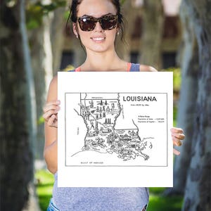Louisiana Print State Wall Art, Vintage Style Louisiana Map Poster - Etsy