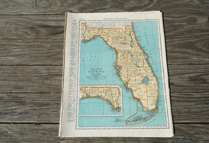 Vintage Florida Map Atlas Page From 1939 - Etsy