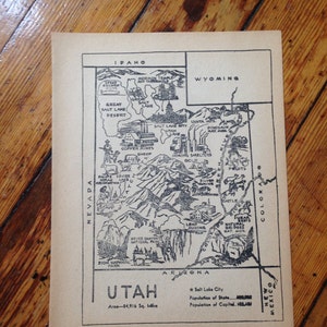 Utah Map Wall Art Coloring Book Page / 1950s Vintage Map State Art ...
