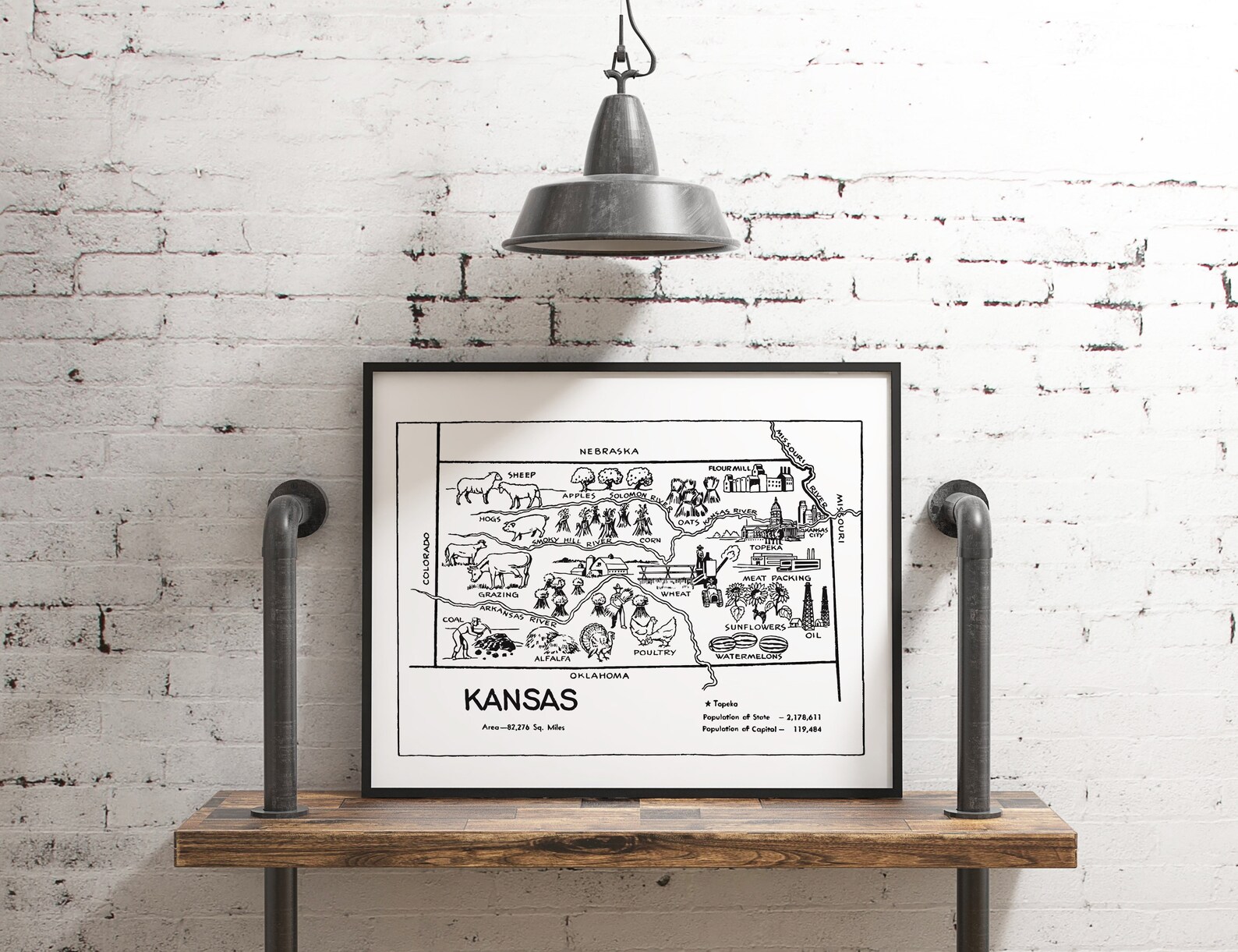Kansas Map Prints State Wall Art Kansas Poster Travel Decor - Etsy