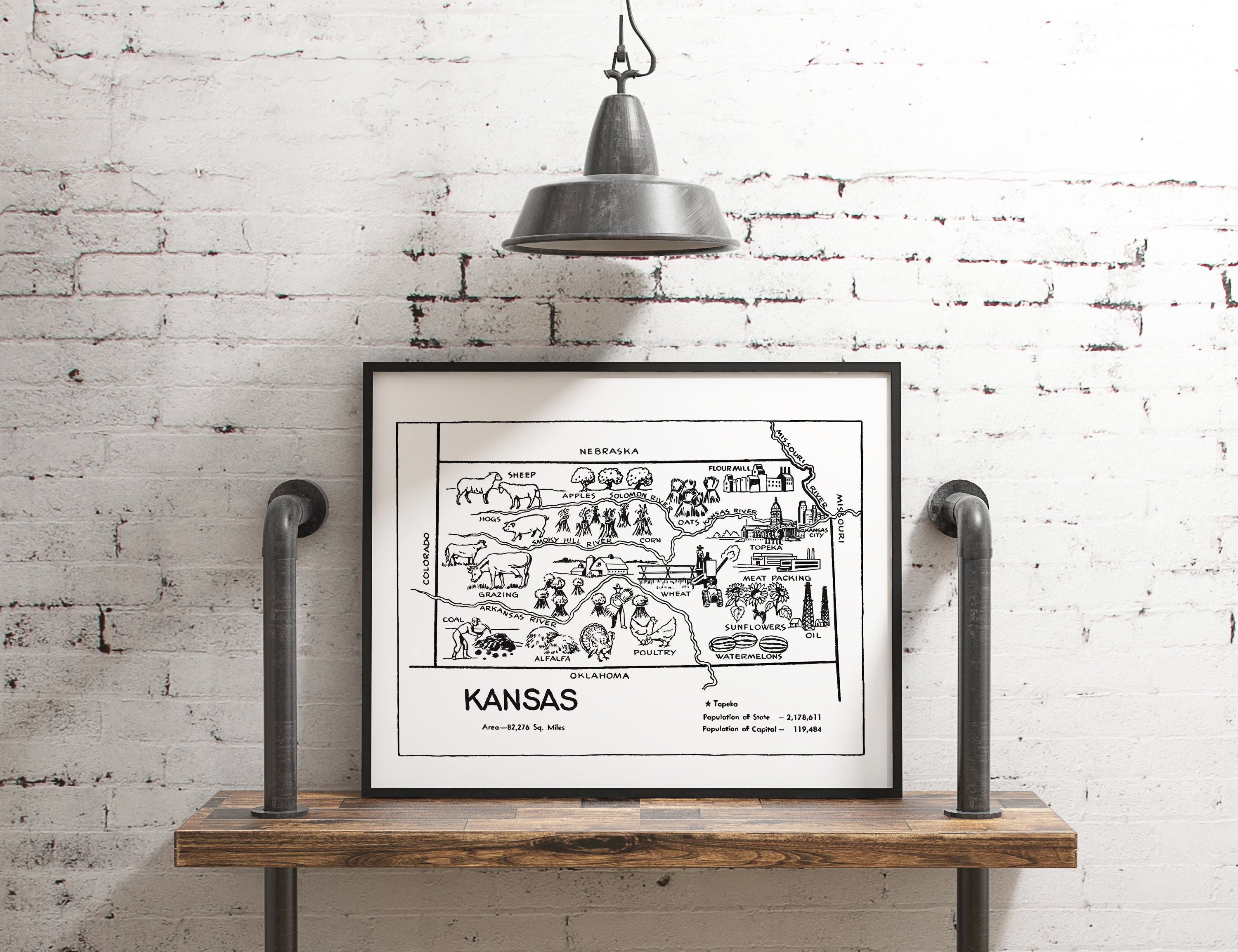 Kansas Map Prints State Wall Art Kansas Poster Travel Decor | Etsy