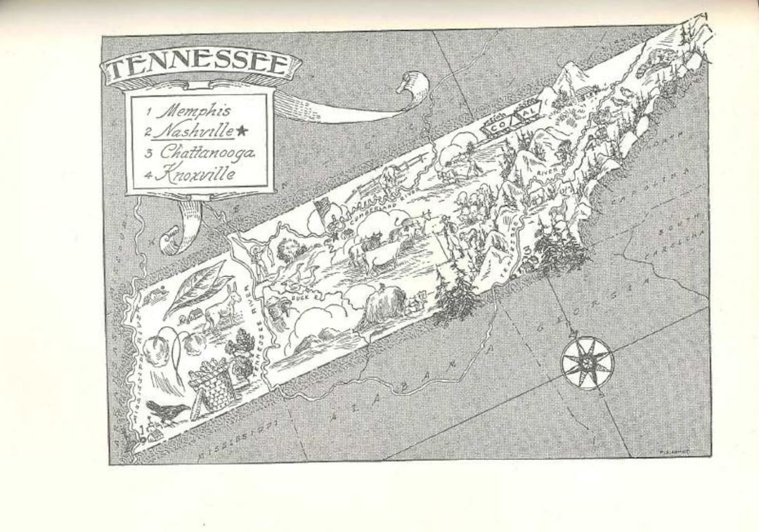 Vintage Tennessee Map From a 1950s Book Page, Antique State Art - Etsy