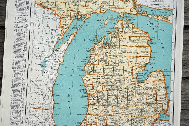 Antique Michigan Map Atlas Page From 1939, Vintage State Art - Etsy