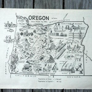 Vintage Oregon Map Coloring Book Page, Antique State Home Decor - Etsy
