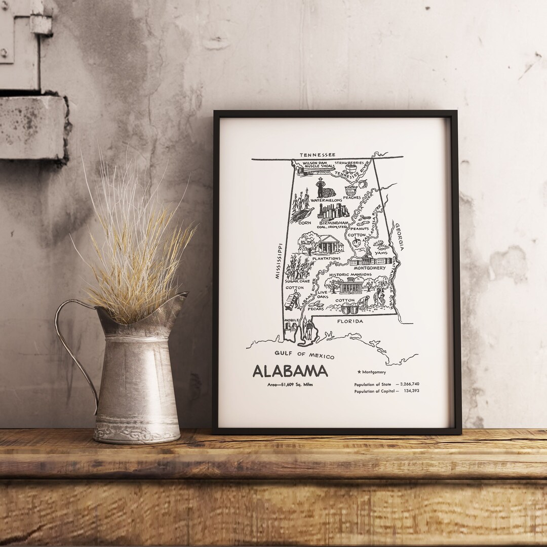 Alabama Map Print State Wall Art, Nursery Print Decor - Etsy