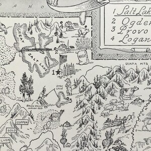 Vintage Map of Utah Art From the 1950s, State Travel Gift - Etsy