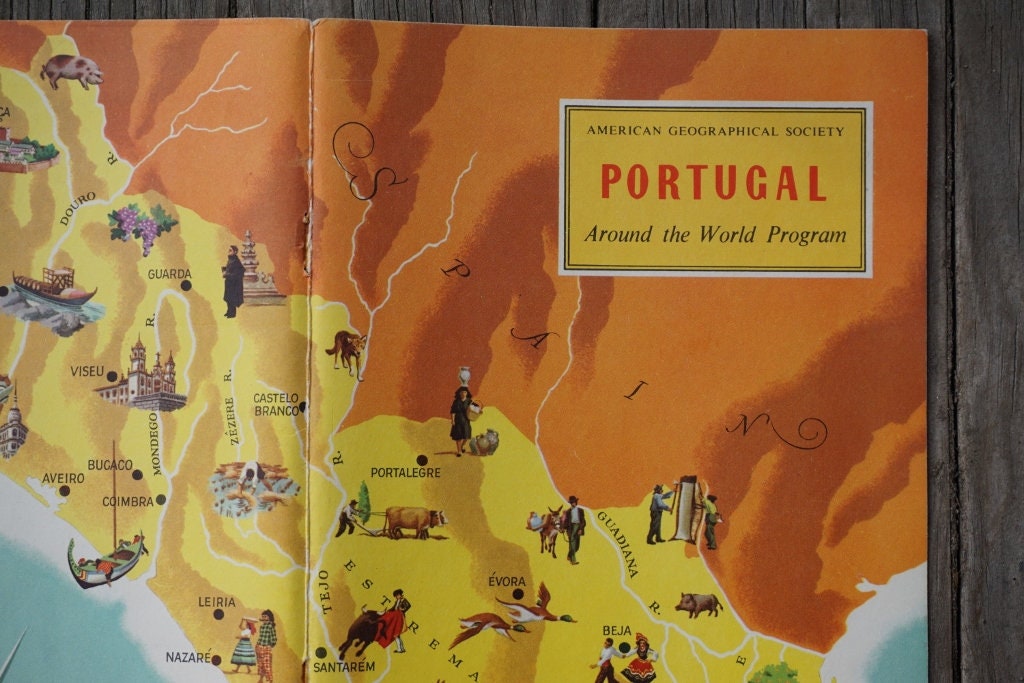 Vintage Portugal Map World Travel Gift Kids Map Wall Art | Etsy