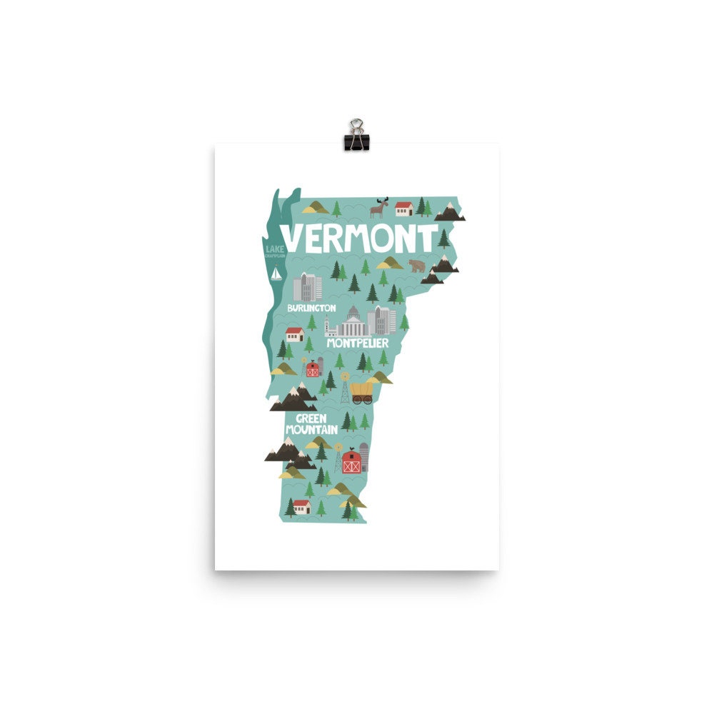 Vermont Map Kids Room Decor, Travel Nursery Wall Art - Etsy