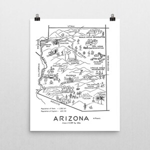 Arizona Map State Wall Art, Vintage Style Arizona Print Travel Decor - Etsy
