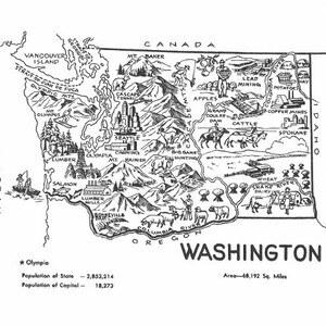 Vintage Washington State Map Poster, Washington Wall Art Travel Gift - Etsy