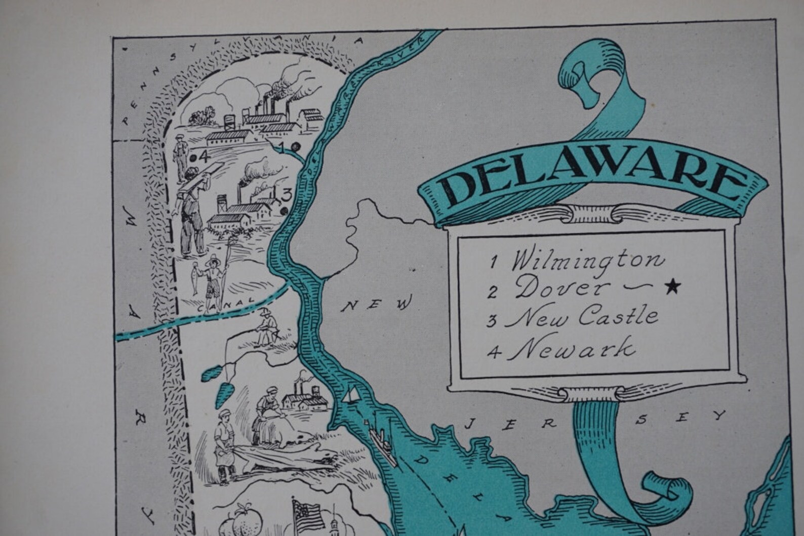 Vintage Delaware Map State Wall Art, Antique Map Travel Decor With ...