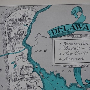 Vintage Delaware Map State Wall Art, Antique Map Travel Decor With ...