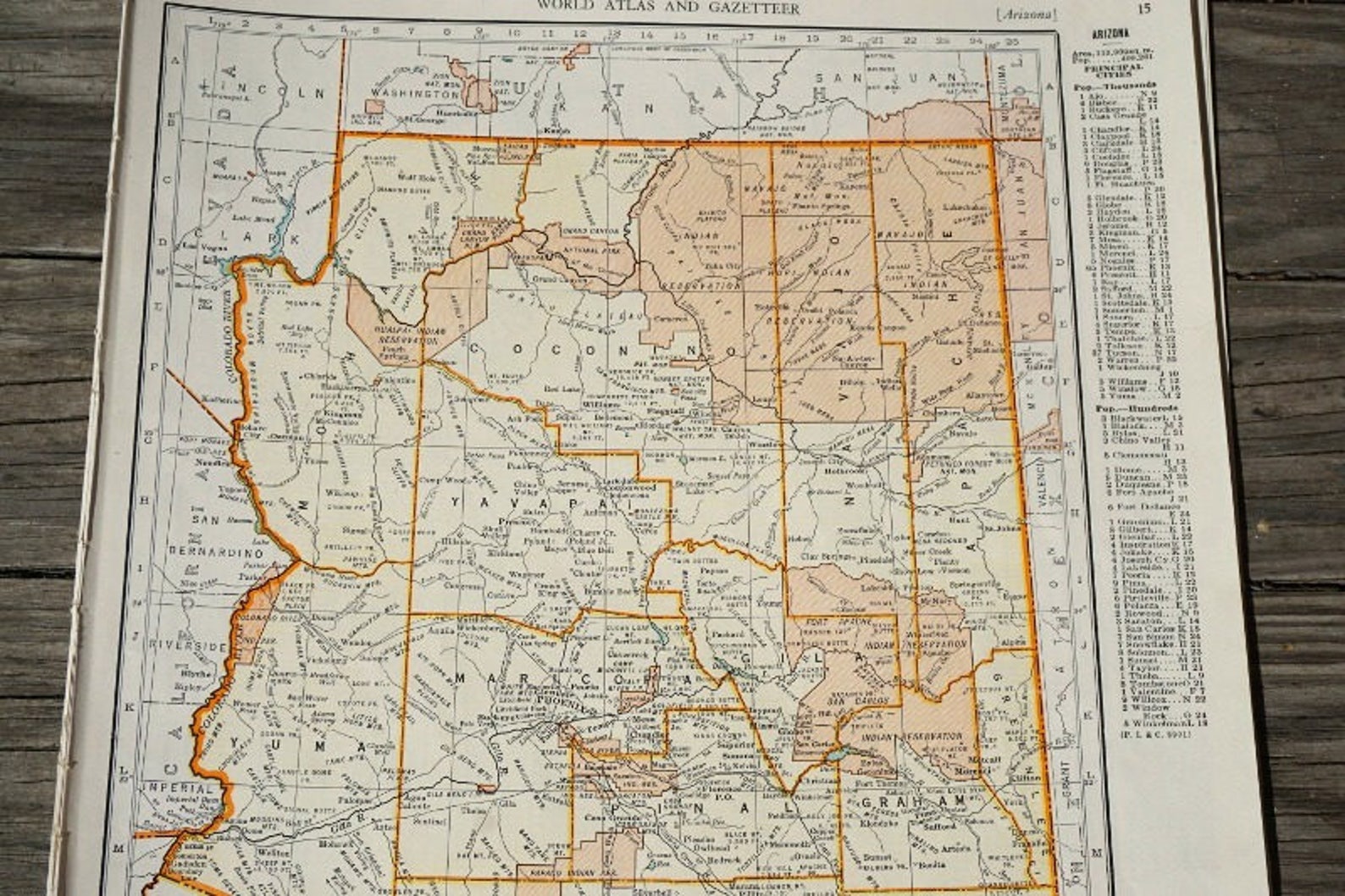 Arizona Map Atlas Page / Arizona Gift / Vintage State Map Wall | Etsy