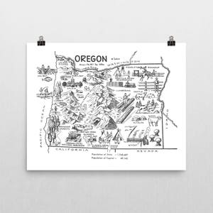 Oregon Map State Art, Vintage Poster Wall Decor - Etsy