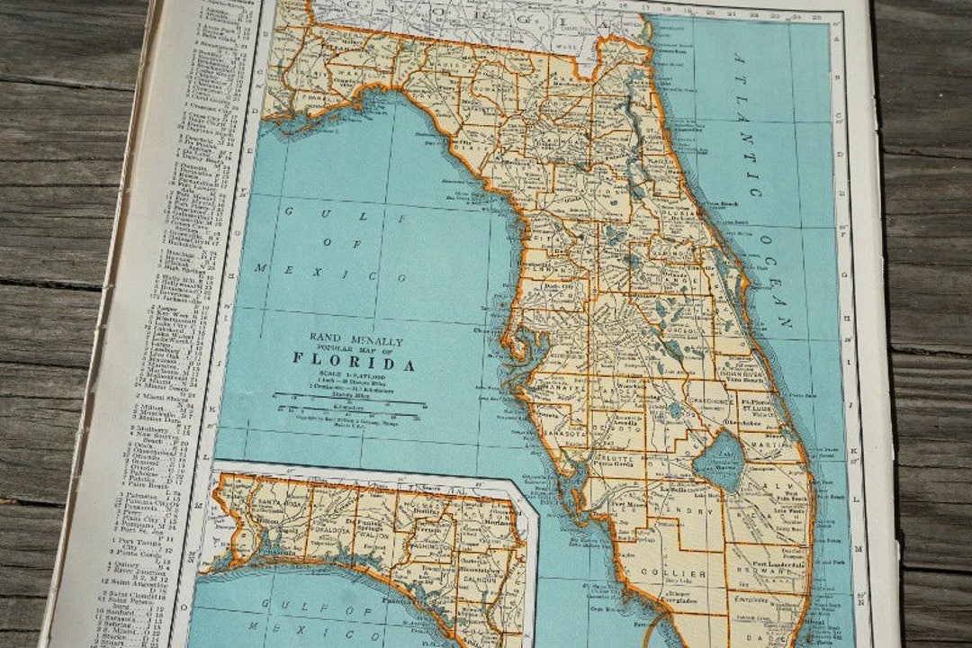 Vintage Florida Map Atlas Page From 1939 - Etsy