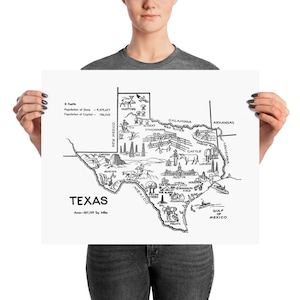 Texas Map State Wall Art Print, Vintage Poster Kids Decor - Etsy