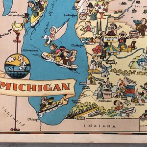 Michigan Map Illustration Vintage Michigan Art Cartoon Map - Etsy