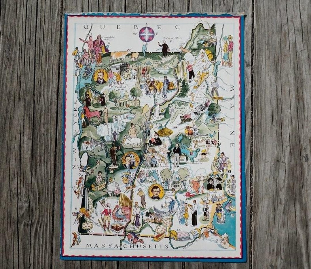 Vintage Vermont and New Hampshire Map Art, State Wall Art - Etsy