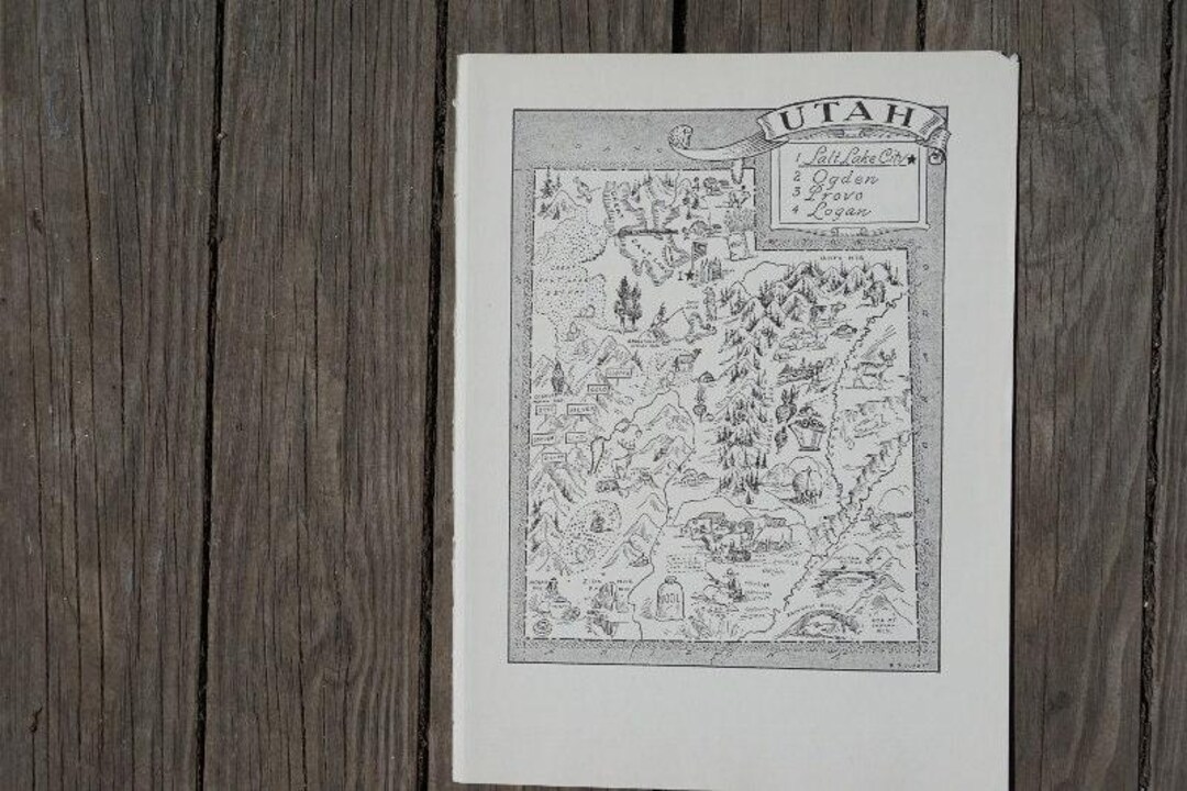Vintage Map of Utah Art From the 1950s, State Travel Gift - Etsy