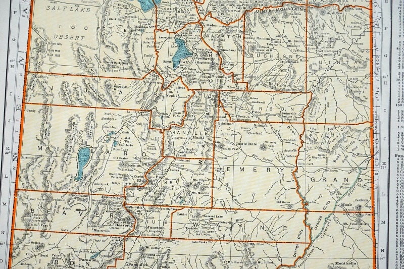 Utah Map Wall Art / Vintage Map Travel Decor / 1939 Antique | Etsy