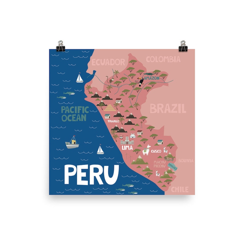 Peru Map Art Travel Poster, Nursery Wall Art Print - Etsy