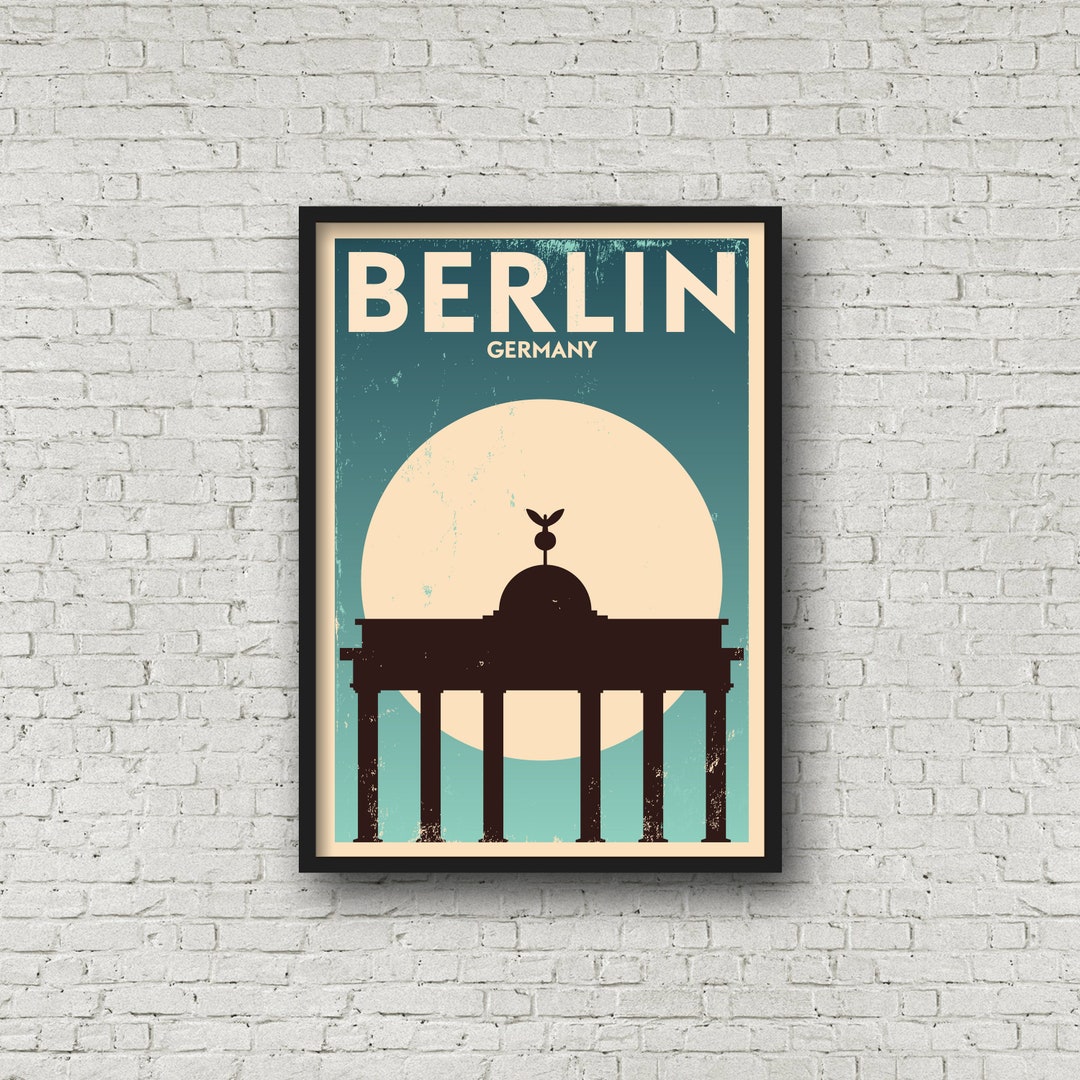 Berlin Travel Poster With Brandenburg Gate Retro Berlin Print - Etsy