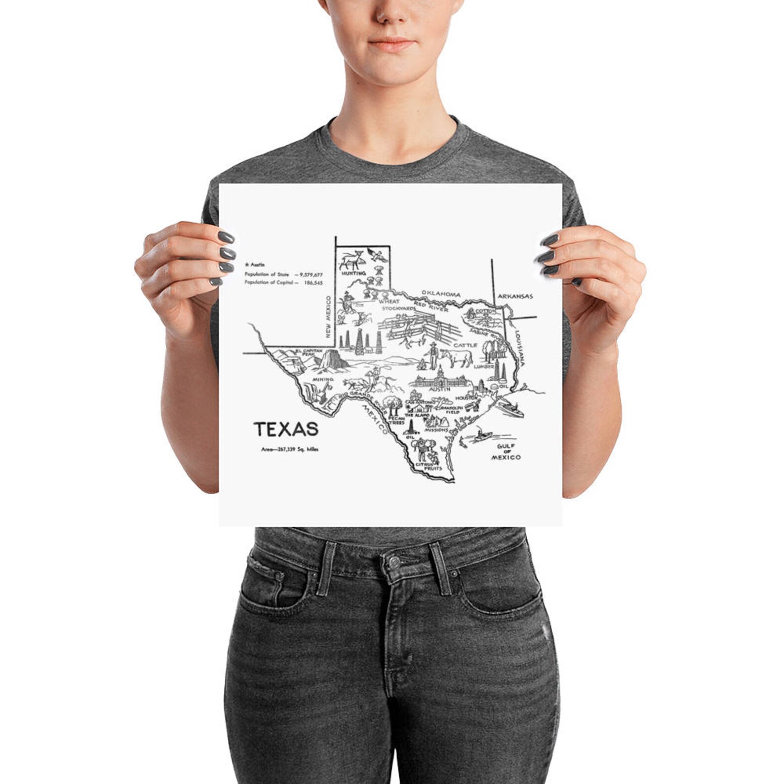 Texas Map State Wall Art Print, Vintage Poster Kids Decor - Etsy