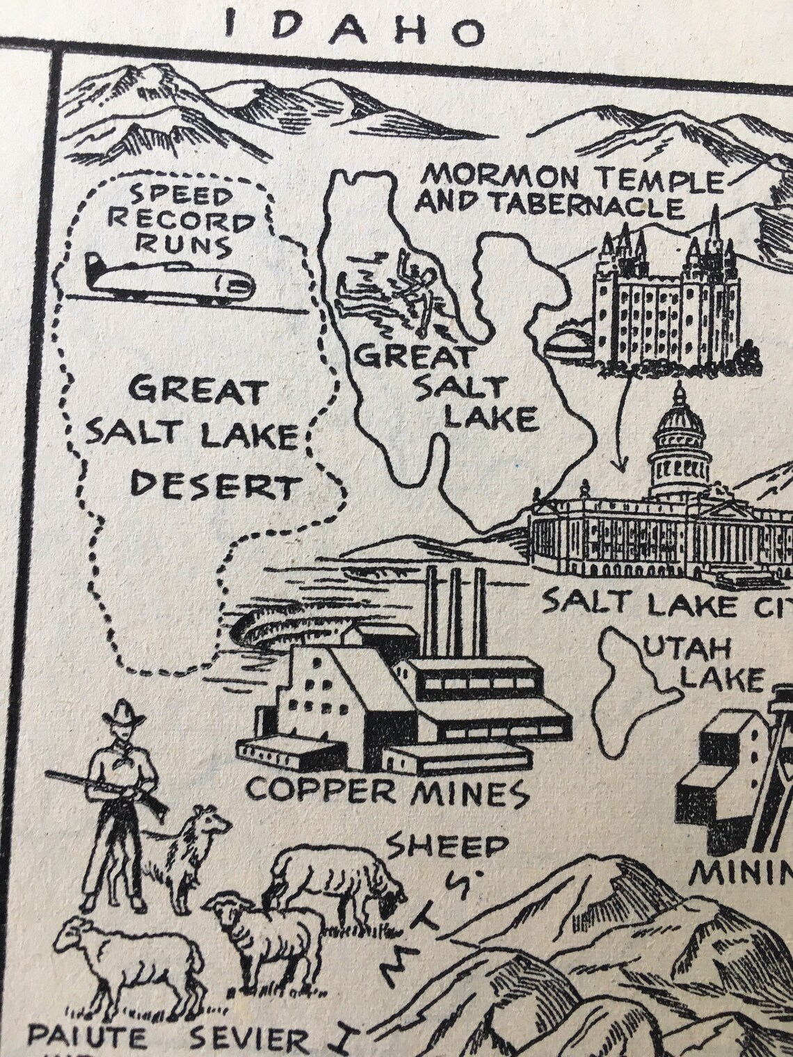 Utah Map Wall Art Coloring Book Page / 1950s Vintage Map State - Etsy