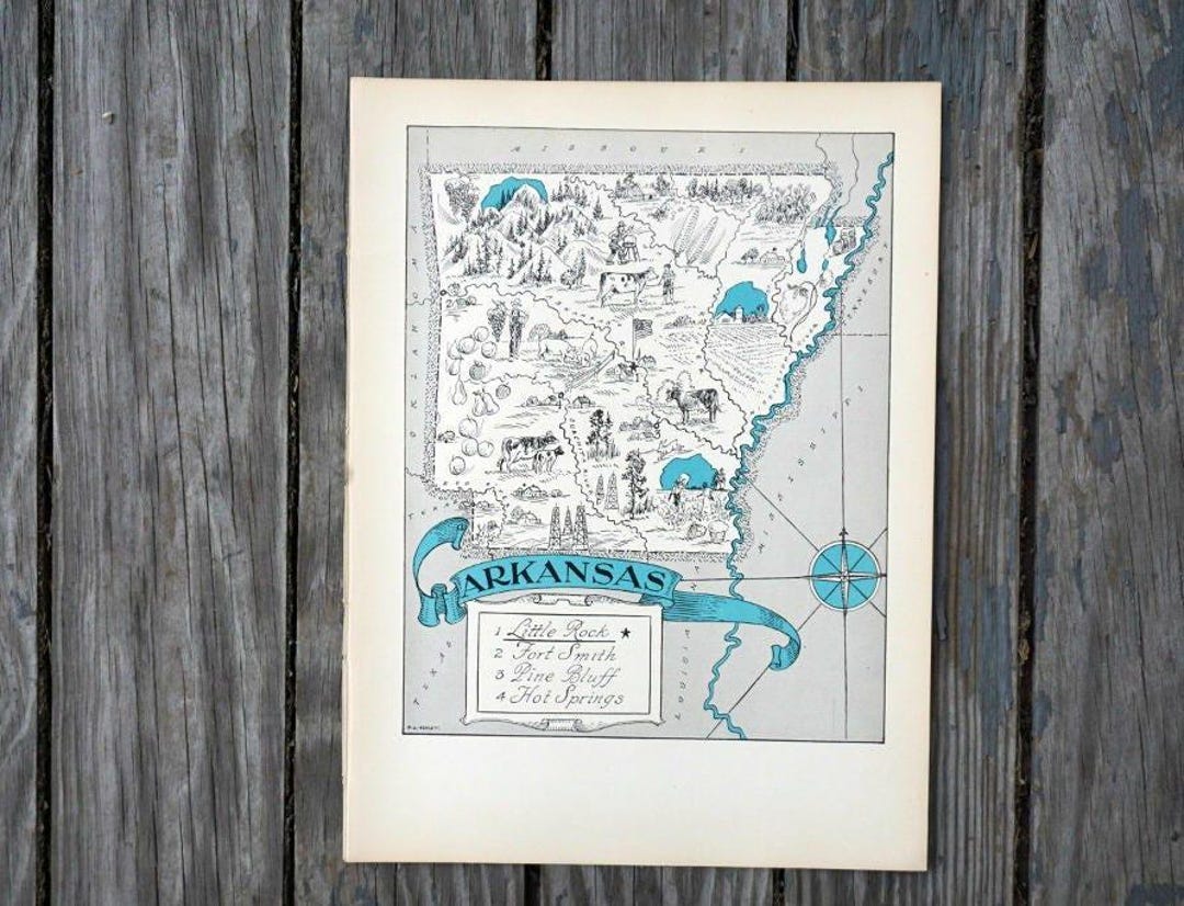 Antique Arkansas Map, 1930s Book Page Rustic Decor - Etsy