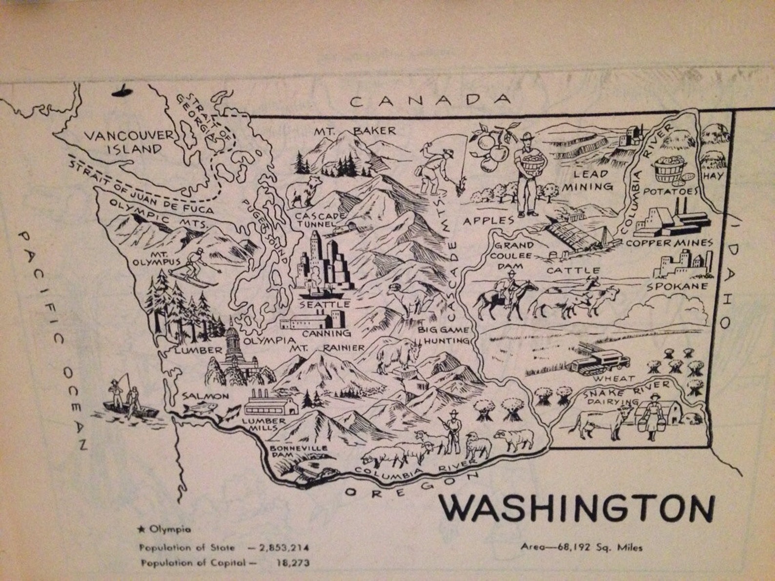 Washington Map Coloring Book Page Original Washington State | Etsy