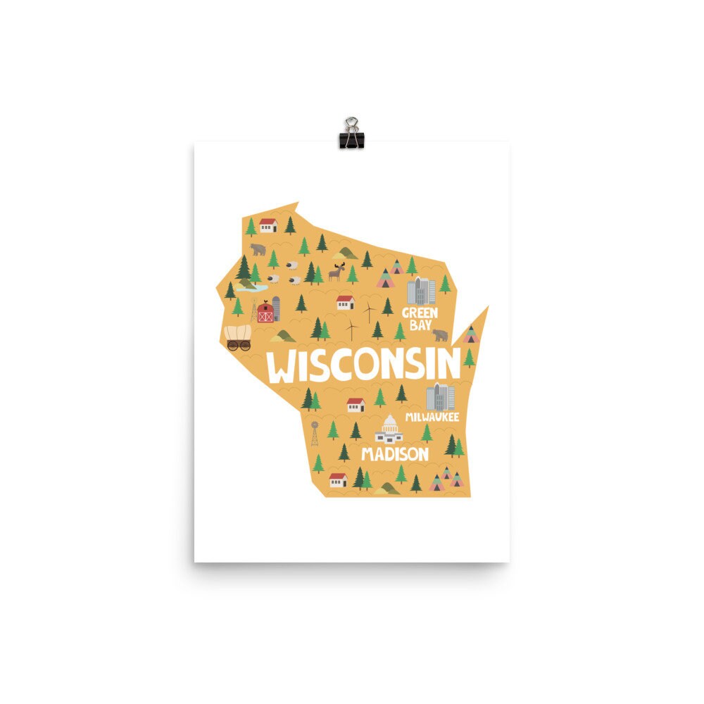 Wisconsin Art Kids Map Poster State Wall Art Print Wisconsin | Etsy