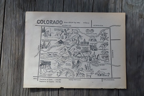 Vintage Colorado Map Art Rustic Coloring Book Page State Map - Etsy
