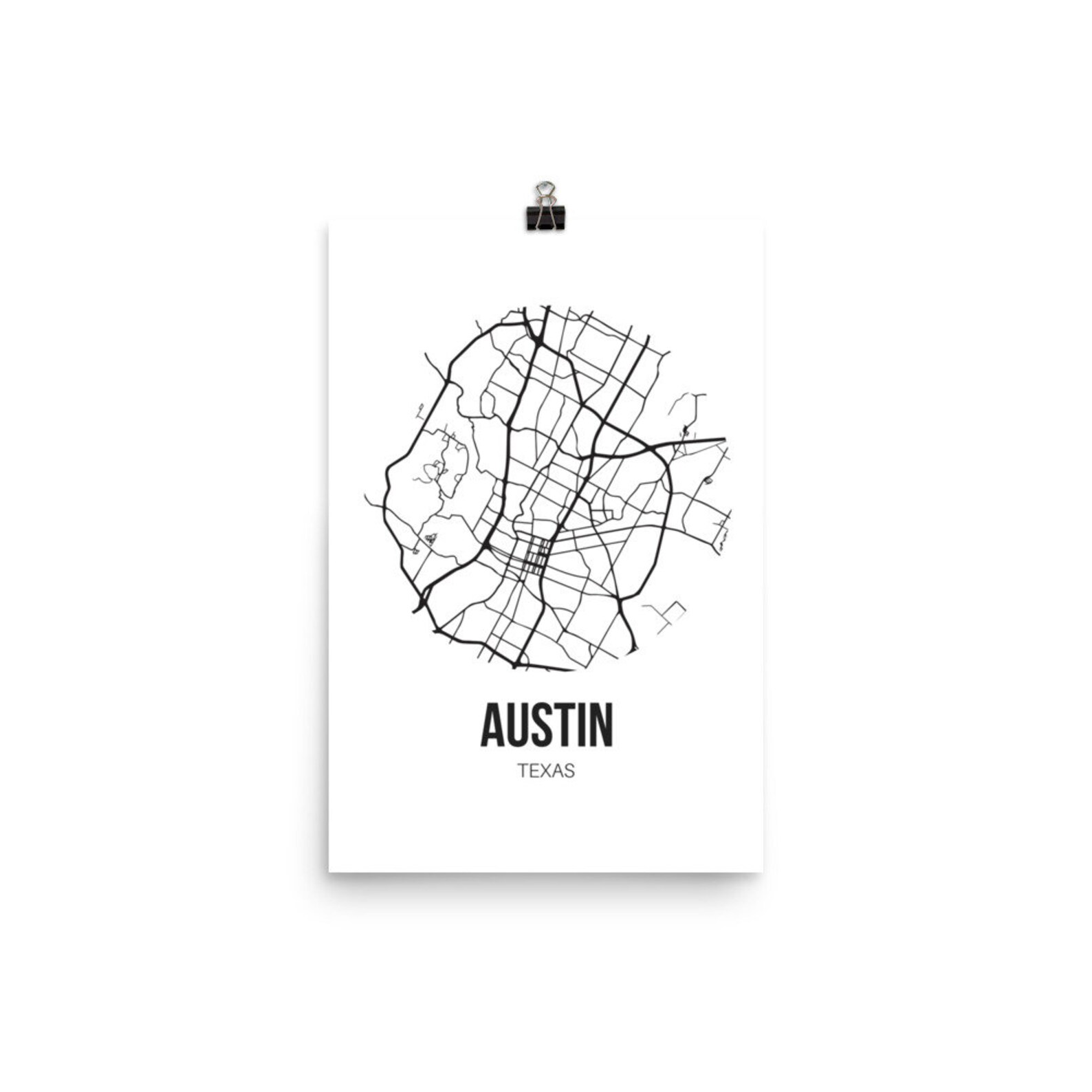 Austin Print City Map of Austin Texas Wall Art Print Black | Etsy